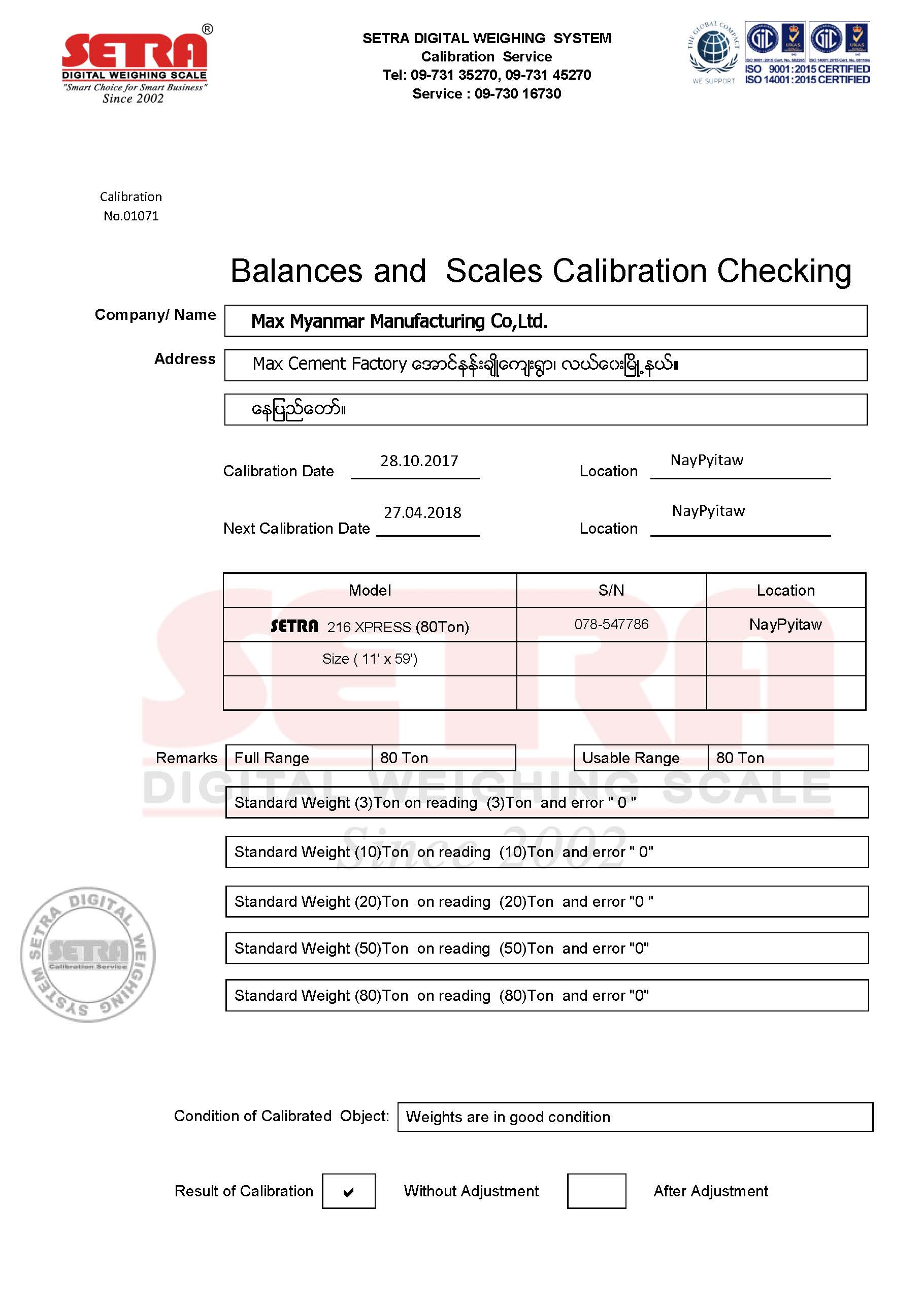 SETRA WeighbridgeTon-30 Scale (I Beam) - PYEI SONE HEIN GROUP OF COMPANIES